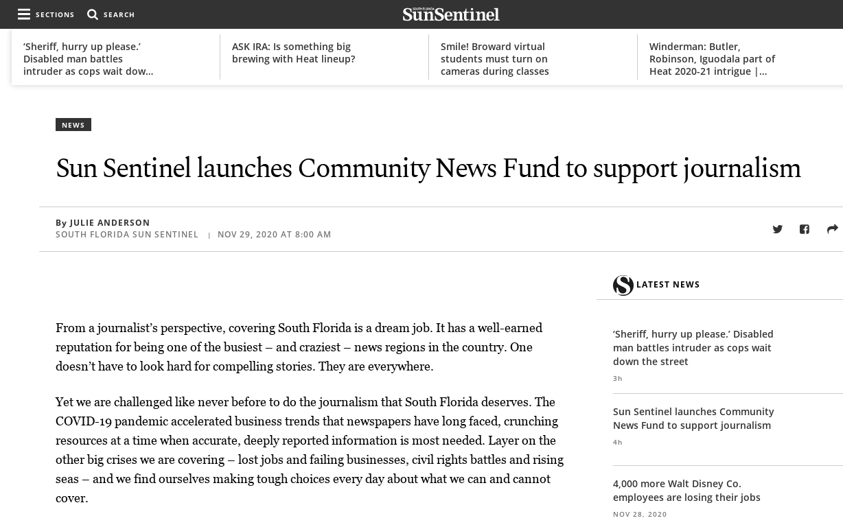 Sun Sentinel launches Community News Fund to support journalism ...